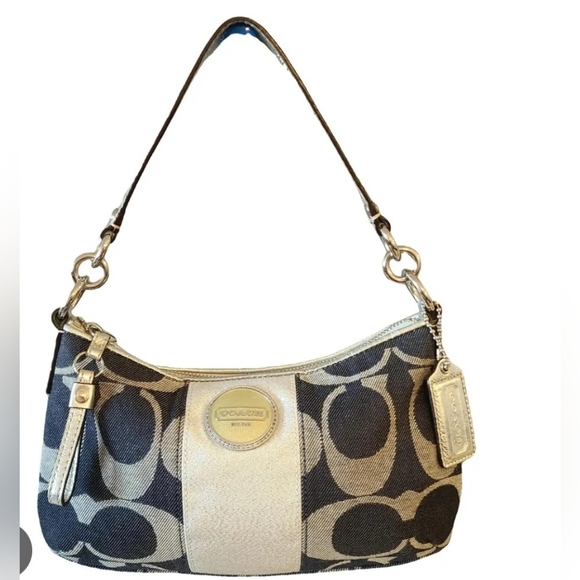 Coach | Bags | Coach Navy And Silver Signature Shoulder Bag | Poshmark